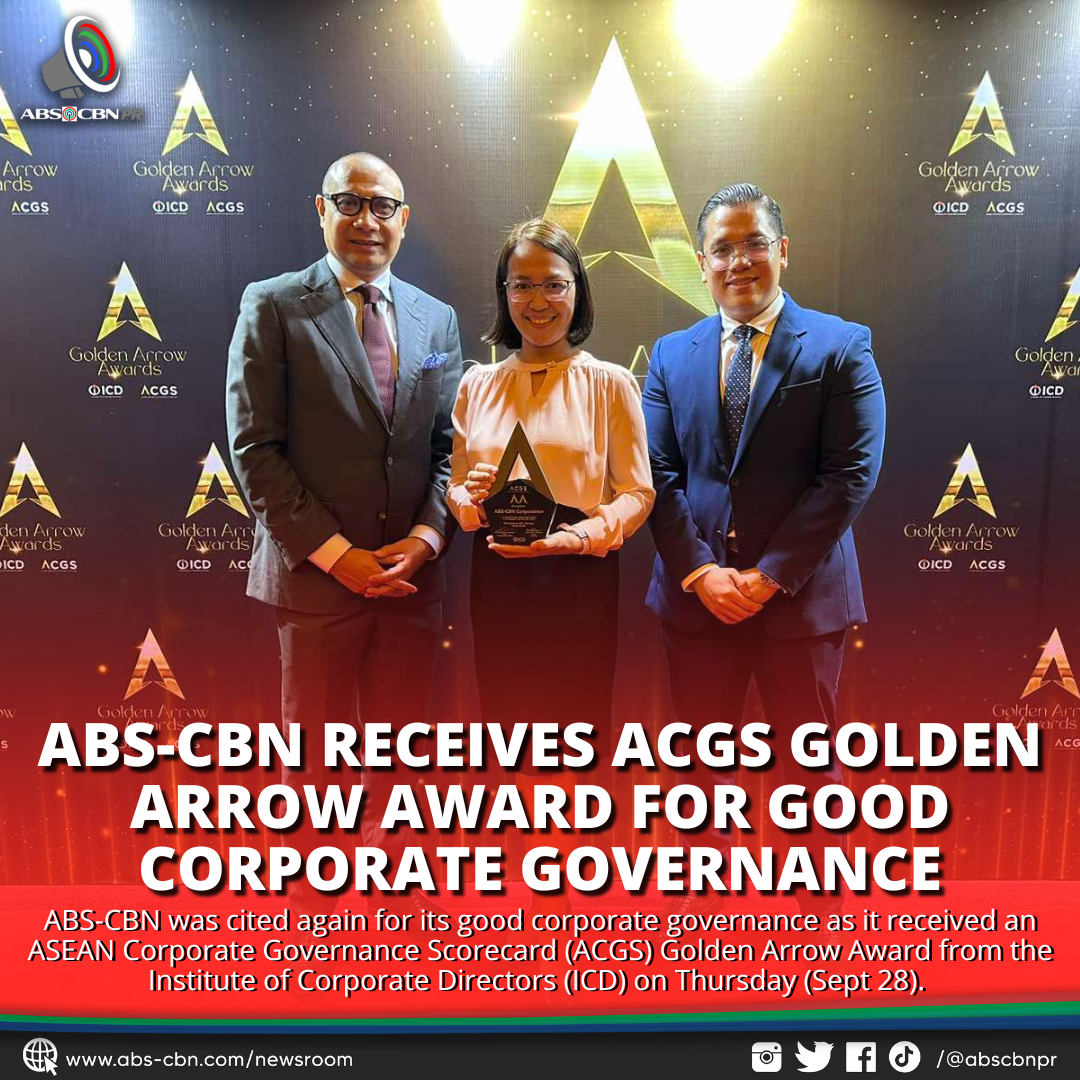 ABS-CBN receives ACGS Golden Arrow Award for good corporate governance ...